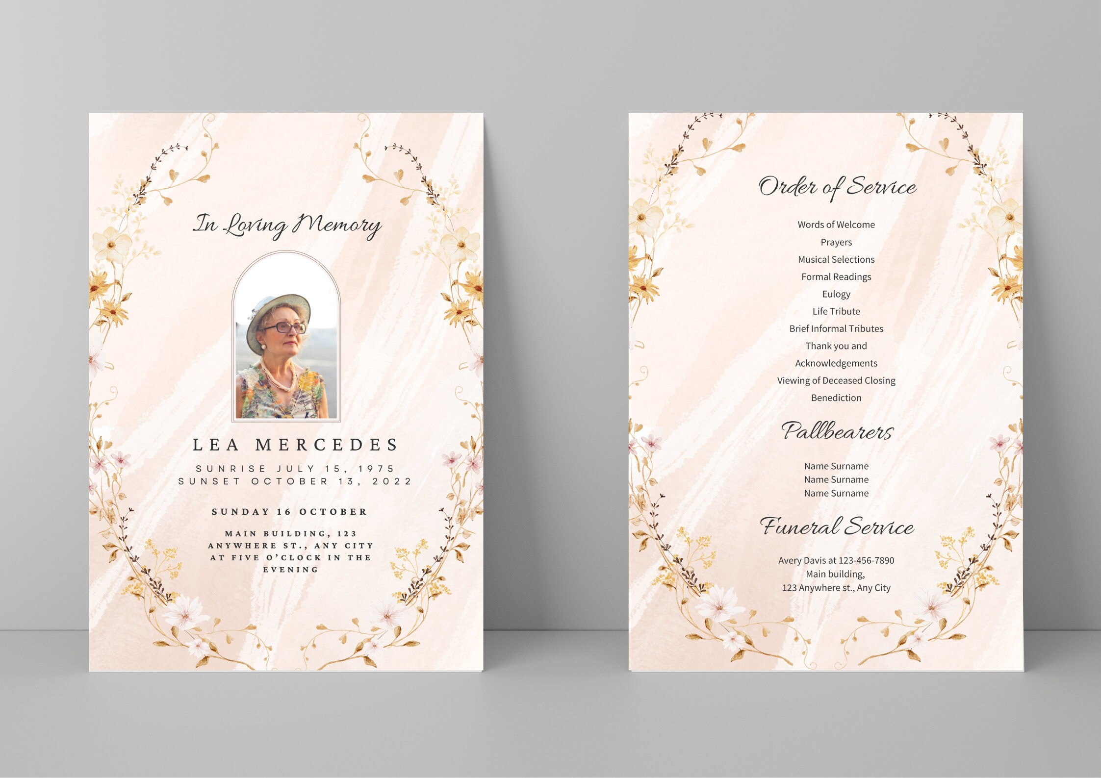 Pink Floral Funeral Program Template, Celebration of Life (editable) - Etsy