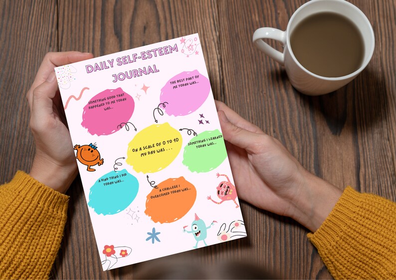 Daily Self-esteem Journal Printable Worksheet Child Therapy Counseling Kids Teens Mental Health ...