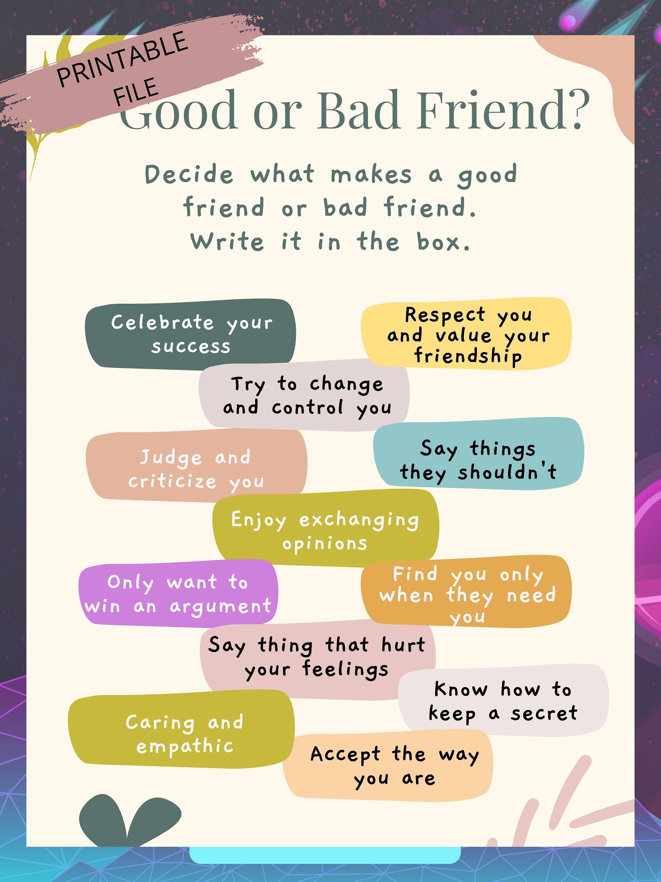 Good Vs Bad Friend Poster – Social Emotional Learning (printable) - Etsy