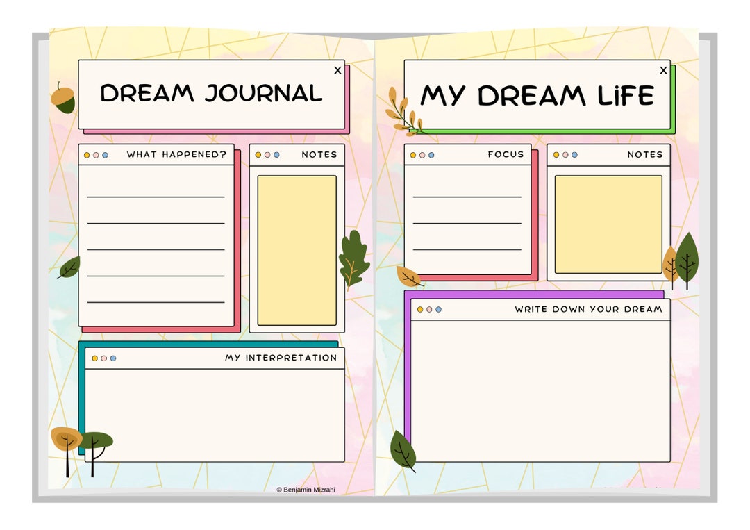 Colorful Dream Journal Printable, Dream Analysis, Dream Interpretation ...