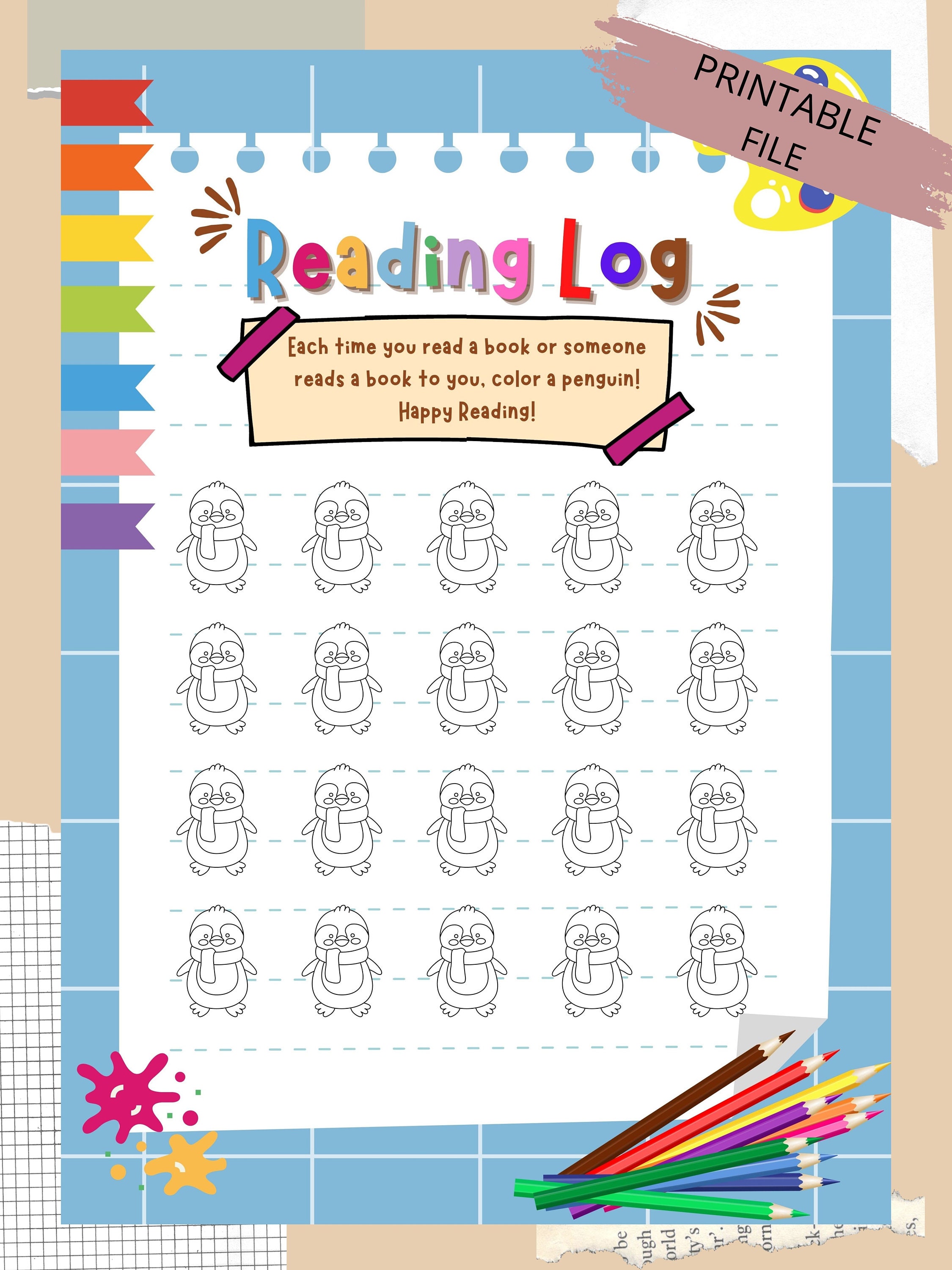 Kids Reading Log, Printable Kid Journal, Learning Incentive, Instant ...