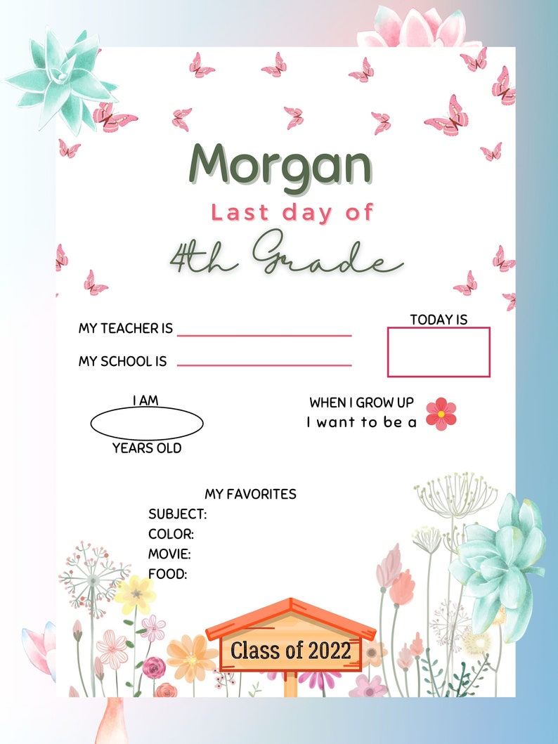 Editable First or Last Day of School - 4th Grade Sign for Boy or Girl ...