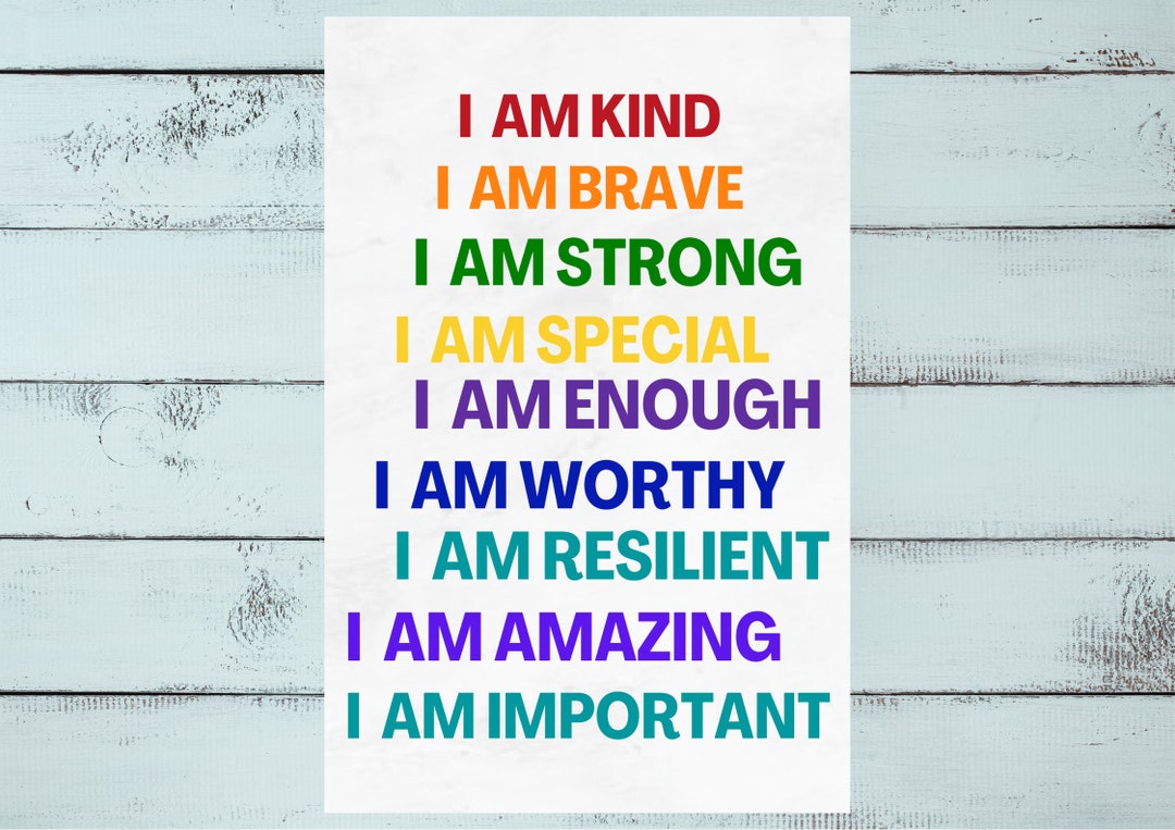 I Am Kids Positive Affirmation Typography Print - I Am Amazing Wall Art ...