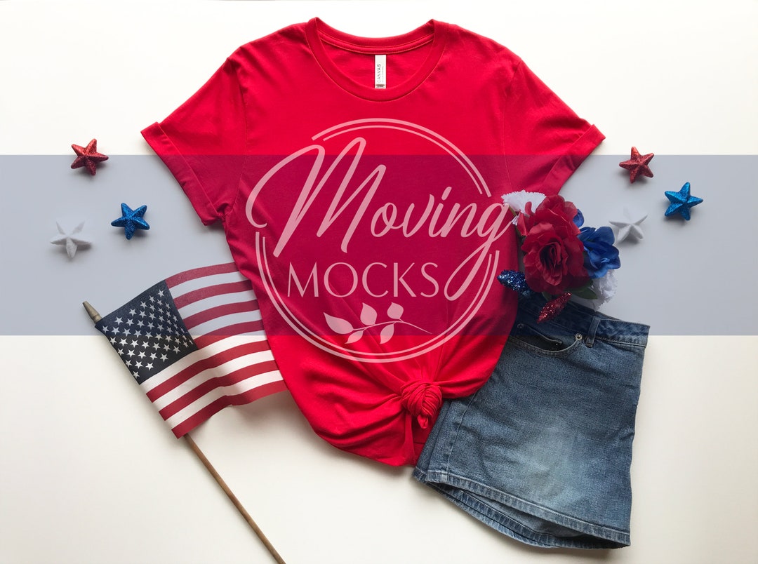 Red Bella Canvas 3001 Mockup, 4th of July Mockup, Independence Day ...