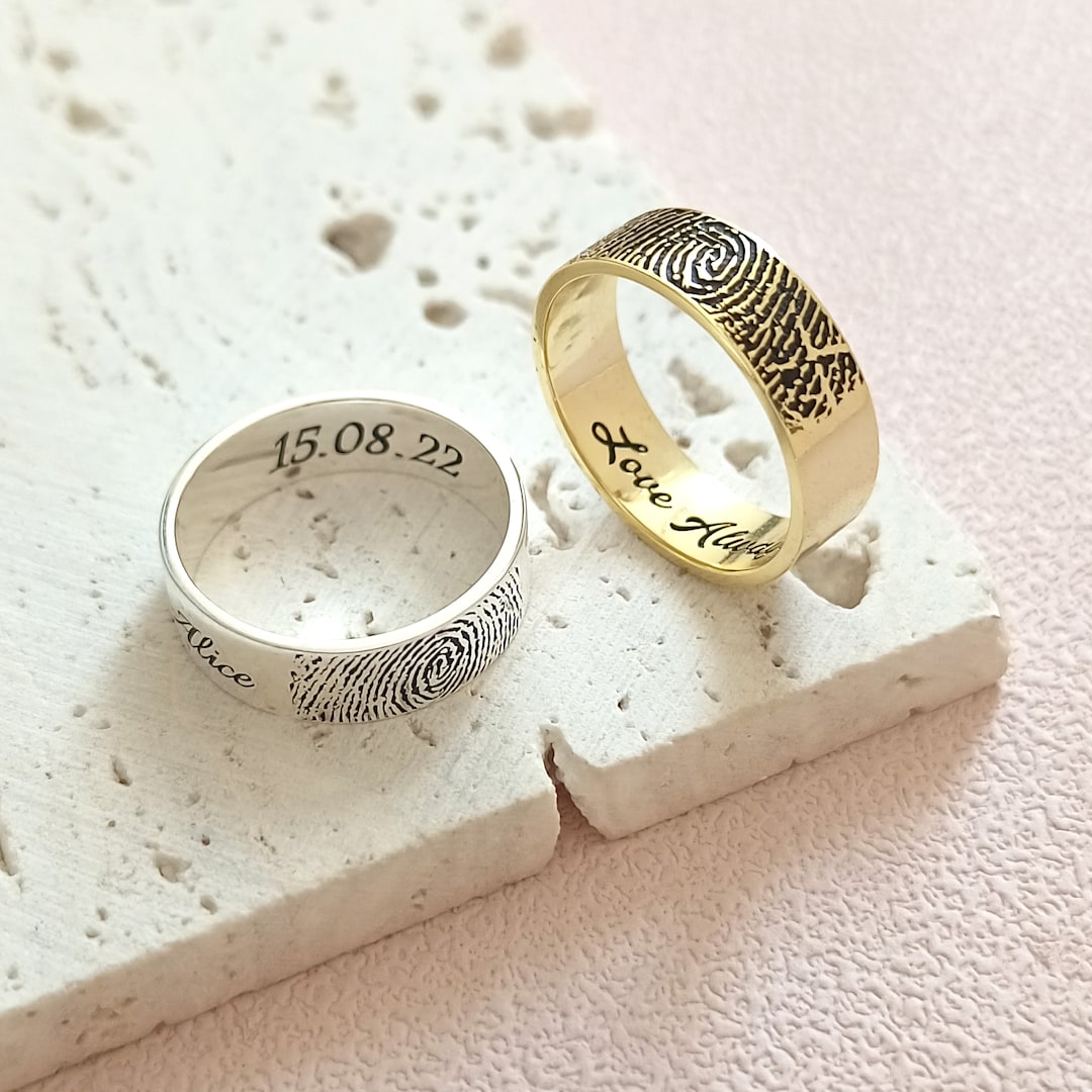 Actual Fingerprint Ring • Fingerprint Band Ring • Wedding Ring • Promise Ring • Nane Ring • Date ...