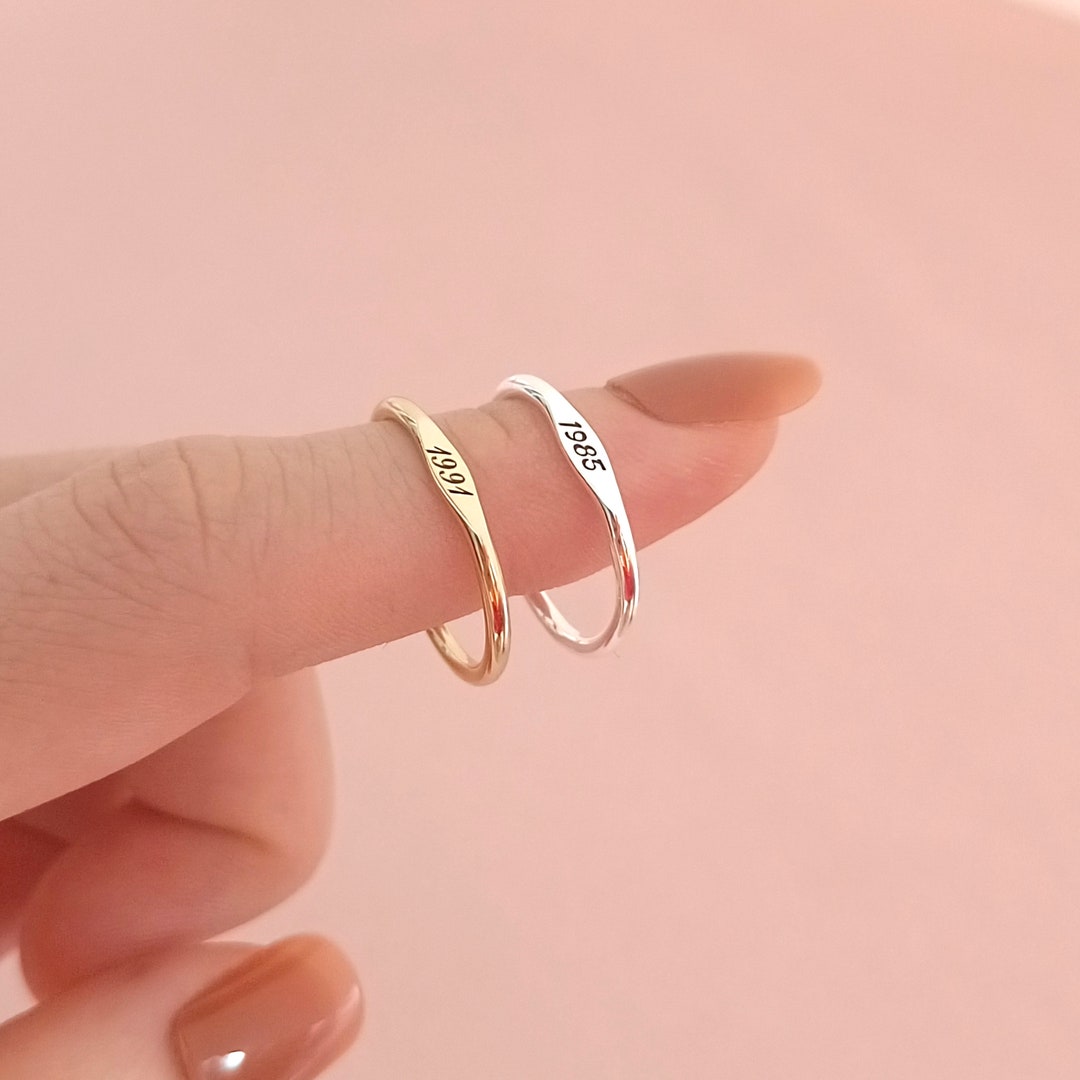 Dainty Date Ring • Skinny Year Ring • Custom Date Ring • Stacking Ring ...