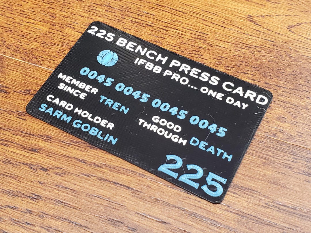 225 Bench Press Identification Card (3 Pack) With Textured Text W ...