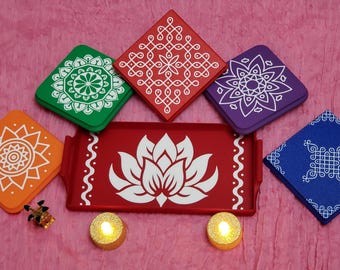 Beautiful 11x8 Wooden Manai/ Peeta Painted With Lovely Kolam/rangoli ...