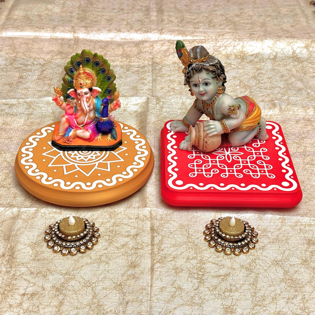 Large Pooja Display Stool With Rangoli Design 9 X 9 Inch | Manai/peeta ...