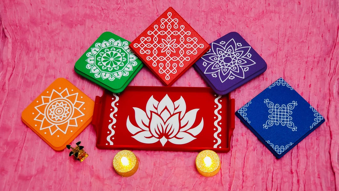 Square Stool for Pooja With Rangoli Designs | Manai/peeta/coaster ...