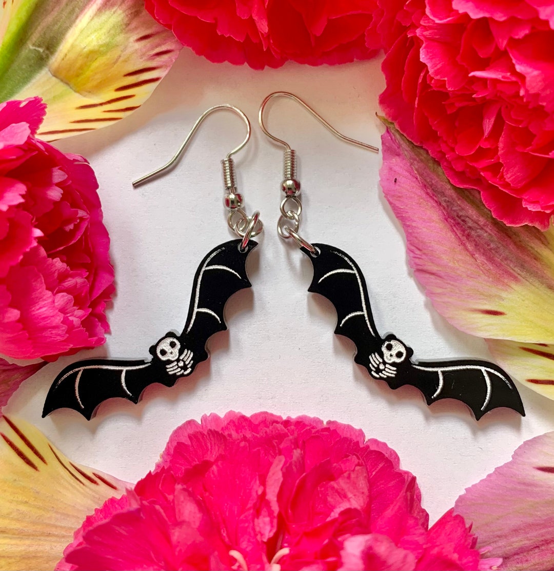 Bat Skeleton Dangle Earrings, Cute and Spooky Bats - Etsy