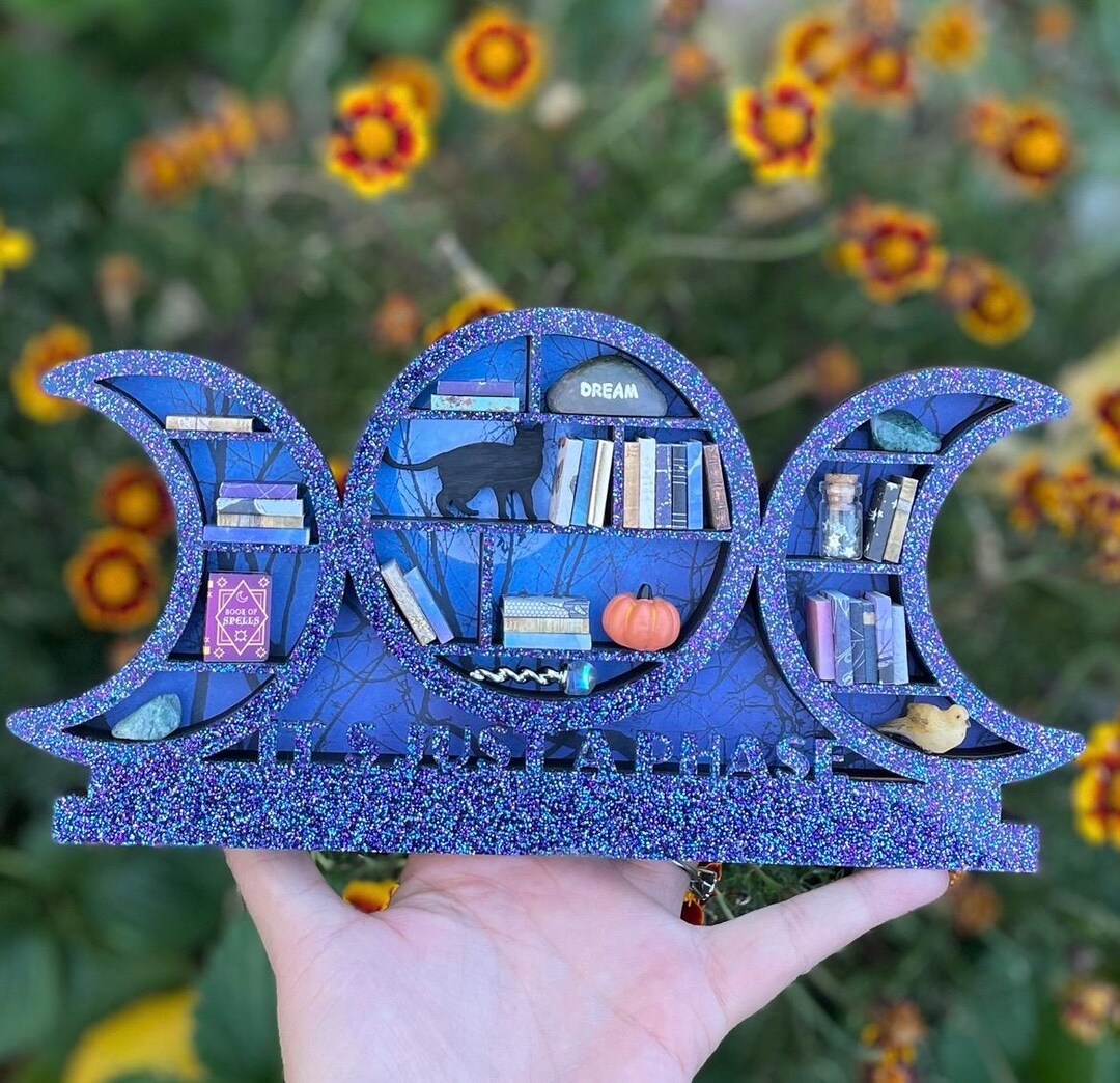 Moon Phase Mini Bookshelf Filled With Miniature Books and Trinkets - Etsy