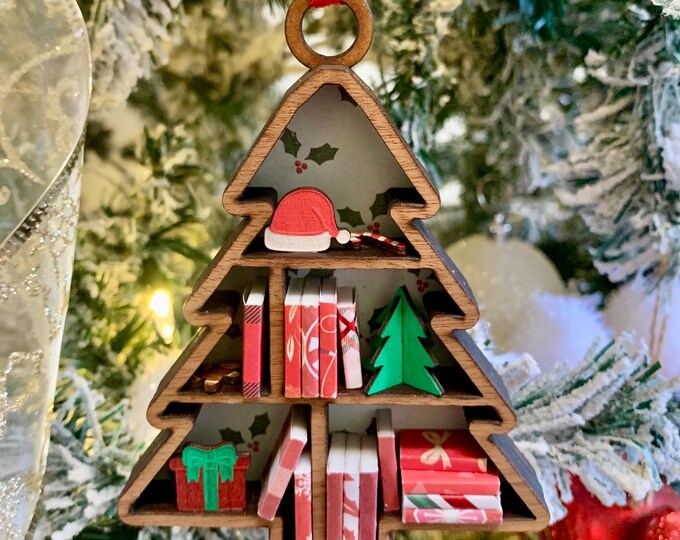 Tree Shaped Miniature Bookshelf Christmas Tree Ornament - Etsy