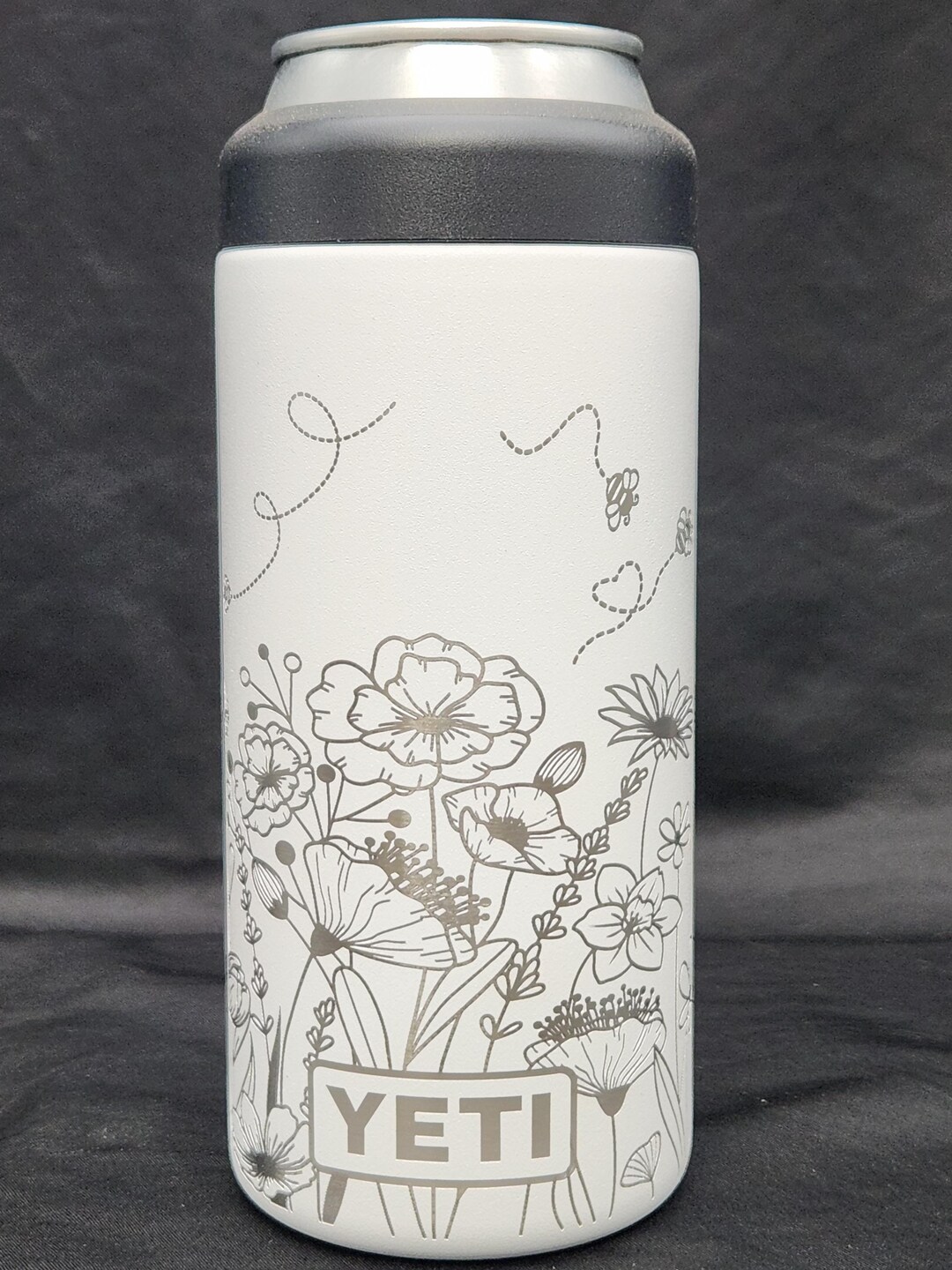 Yeti 12oz Skinny Can Holder Laser Engraved Full Wrap Wildflowers Bees ...