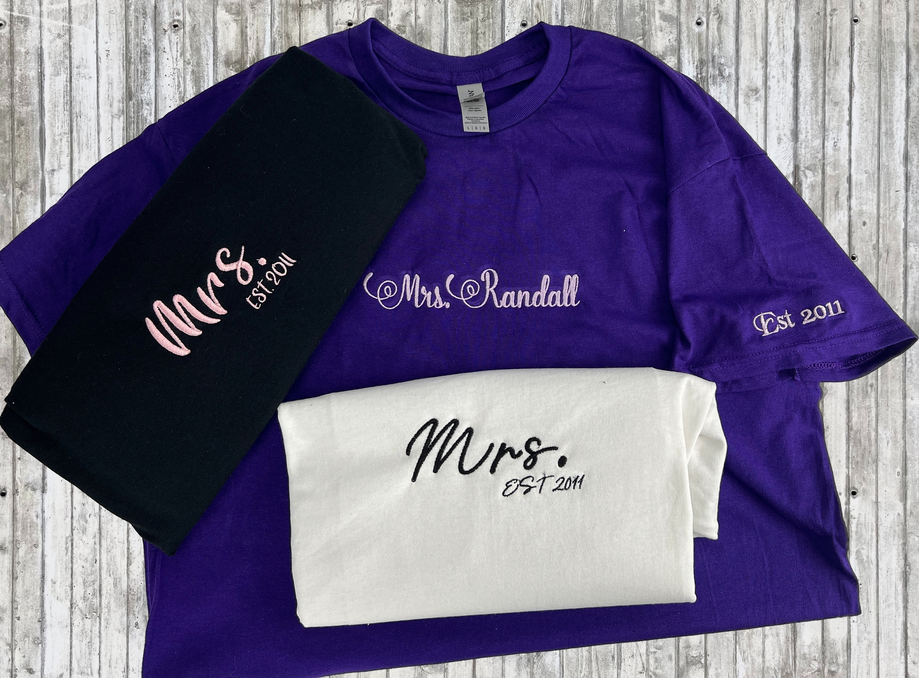 Custom Embroidered T-shirts personalized, Weddings, Gifts, Matching ...