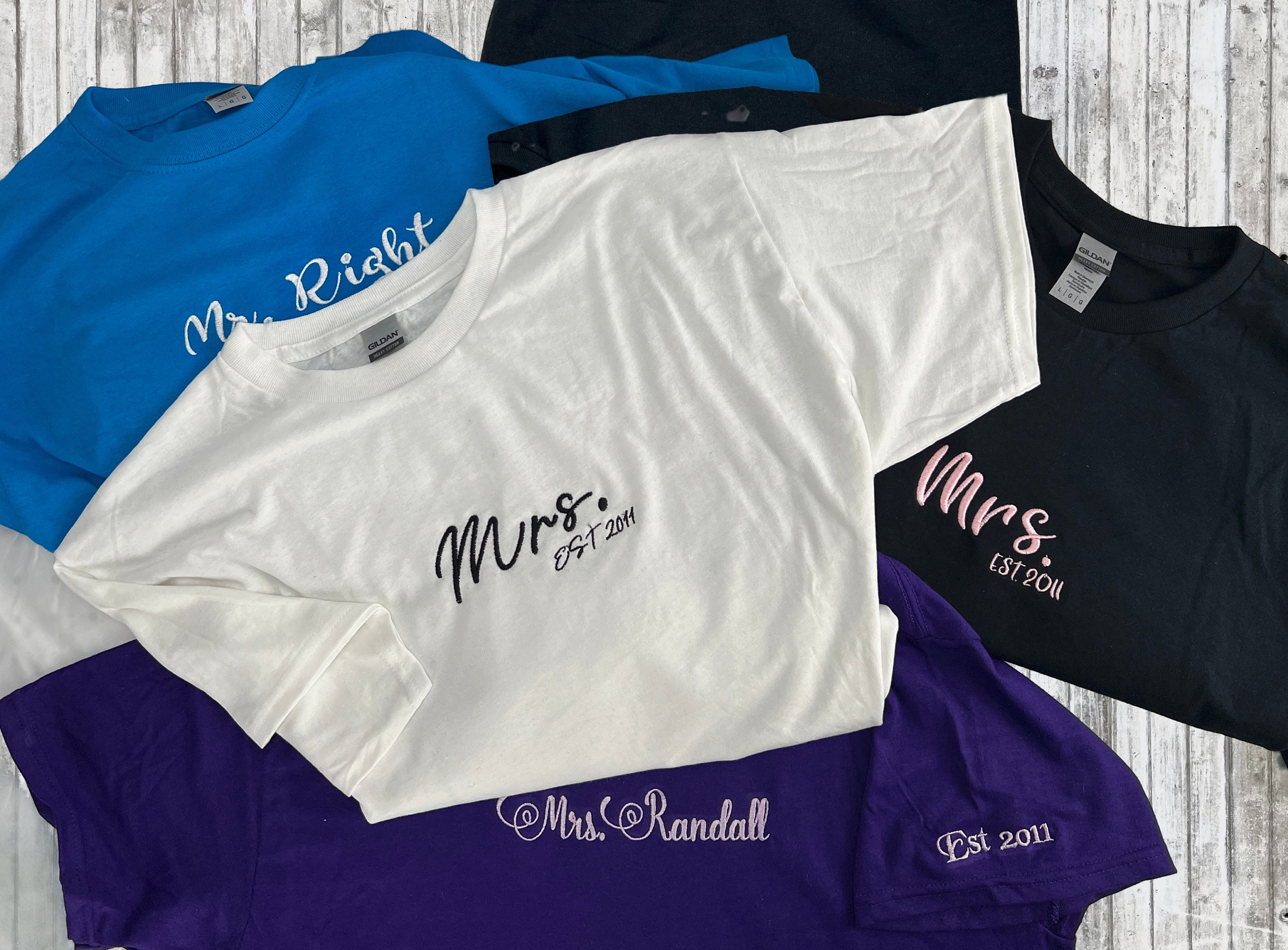 Custom Embroidered T-shirts personalized, Weddings, Gifts, Matching ...