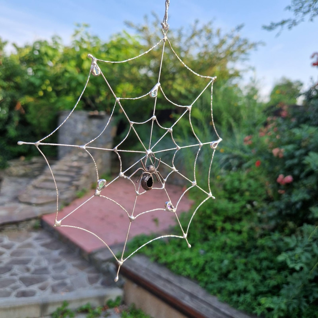 Spiderweb With a Spider Stained Glass Halloween Suncatcher Window Home ...
