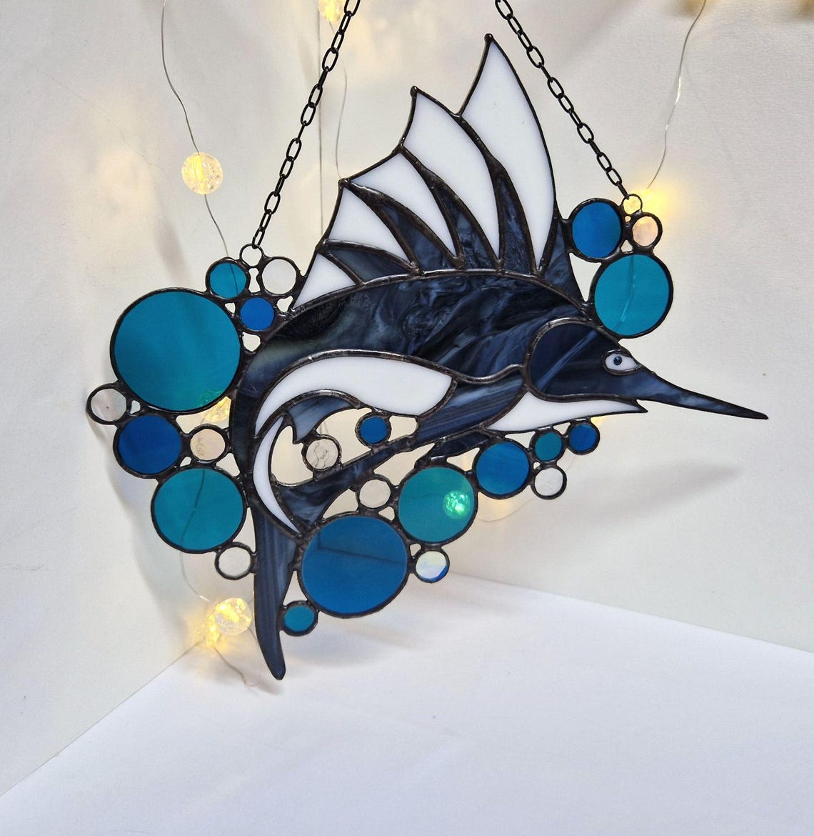 Stained Glass Marlin Sailfish Sword Fish Window Wall Hanging Panel ...