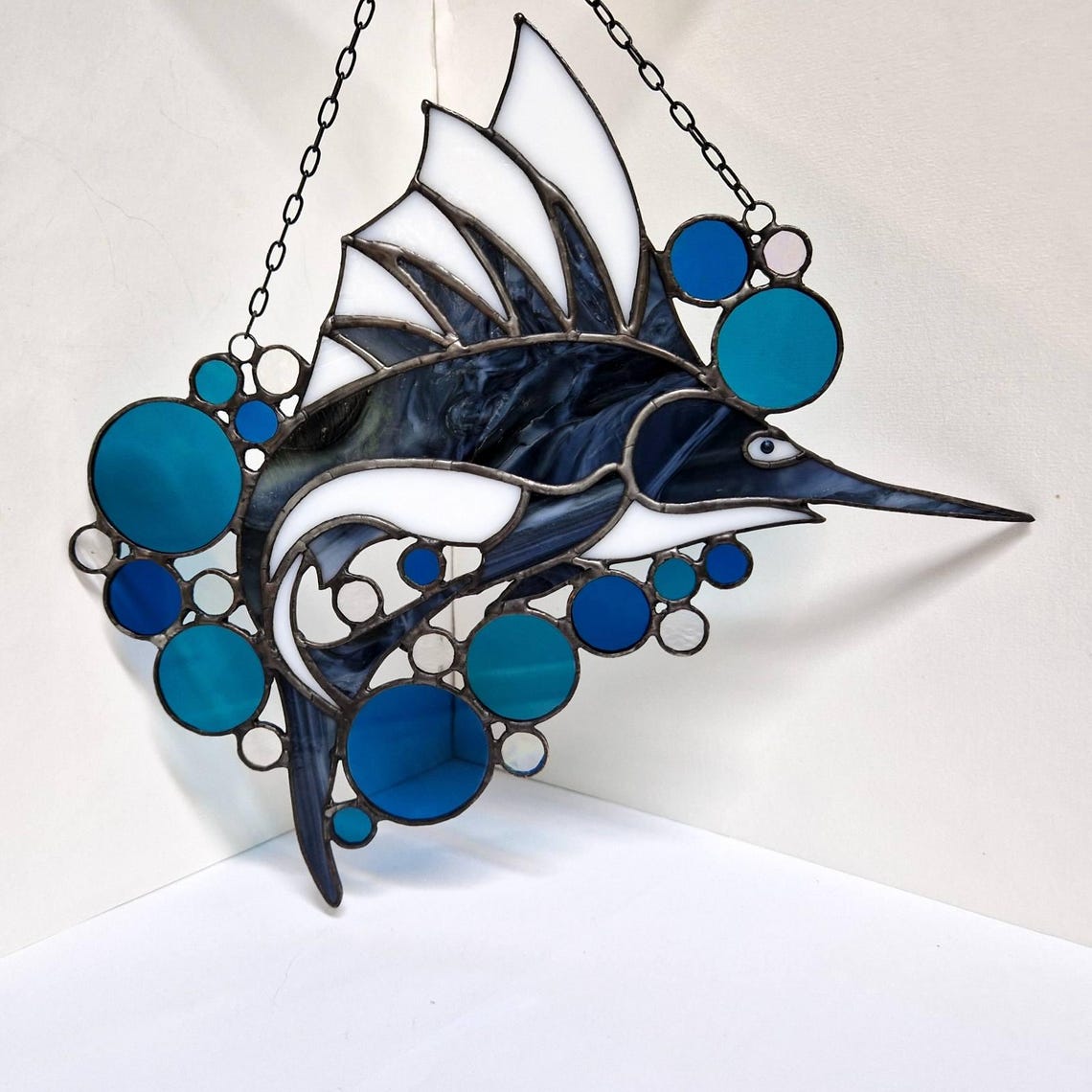 Stained Glass Marlin Sailfish Sword Fish Window Wall Hanging Panel ...