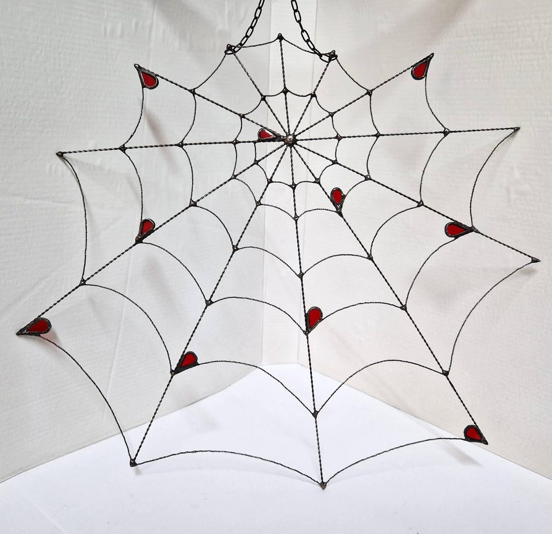 Spiderweb Black With Red Drops Stained Glass Halloween Suncatcher ...