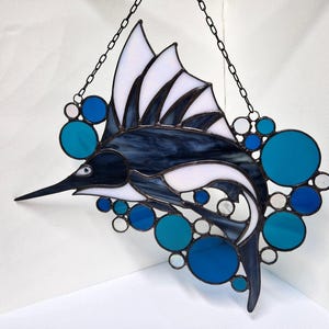 Stained Glass Marlin Sailfish Sword Fish Window Wall Hanging Panel ...