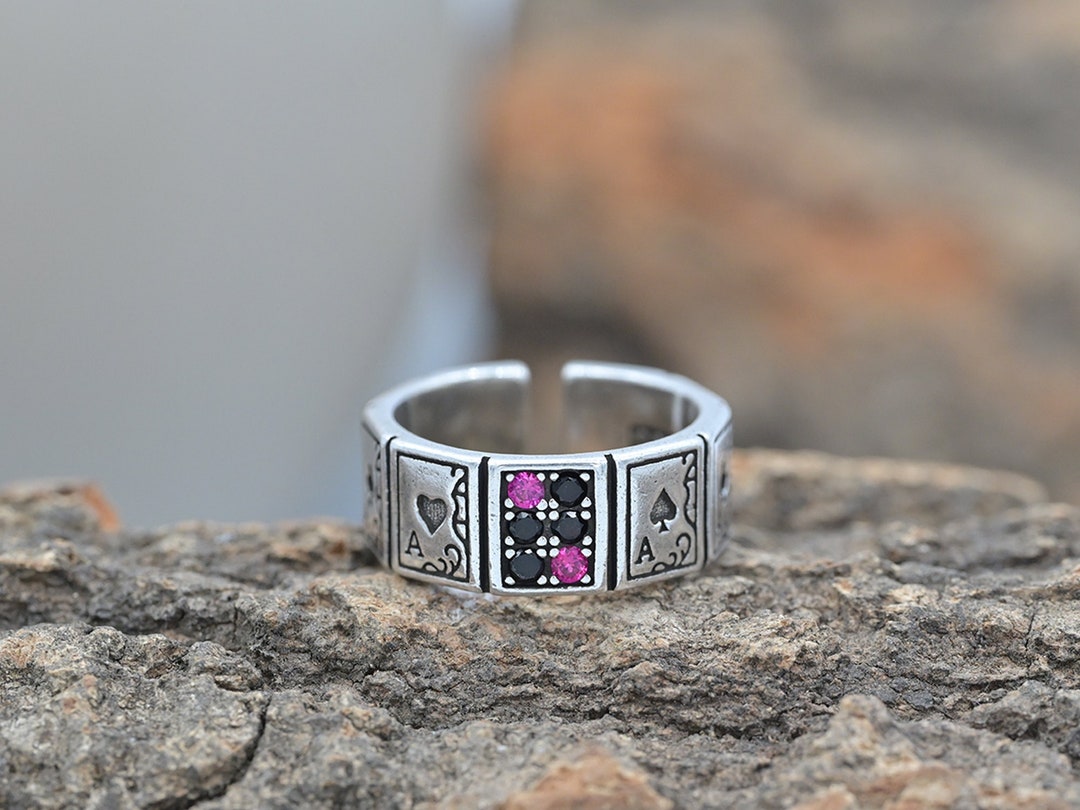 925 Handmade Silver Rings Poker Rings Adjustable Rings Heart Shaped ...