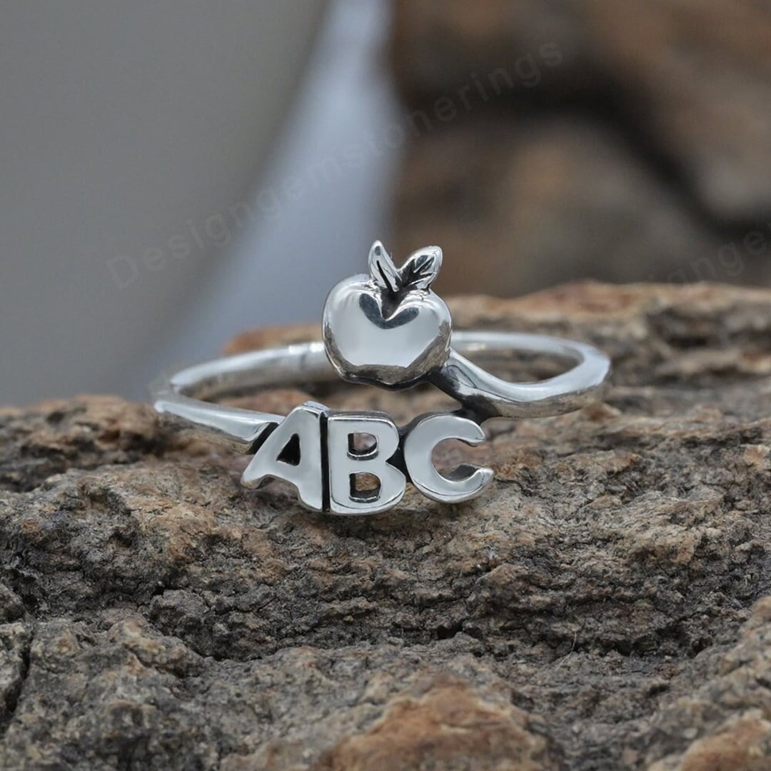 925 Sterling Silver ABC Apple Ring Handmade Solid Unique Punk Goth ...