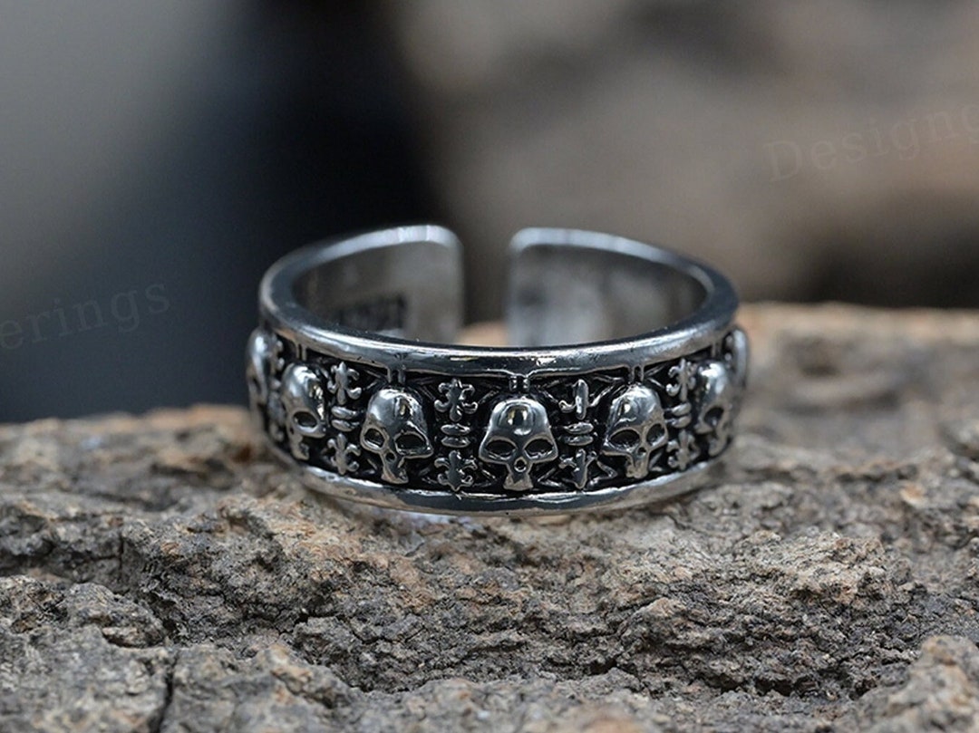 Vintage Skeleton Skull Rings for Women Men Skull Bone Ring Open ...