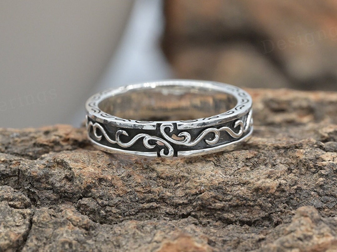 S925 Sterling Silver Rings Flower Vine Relief Retro Matte Pure Argentum ...