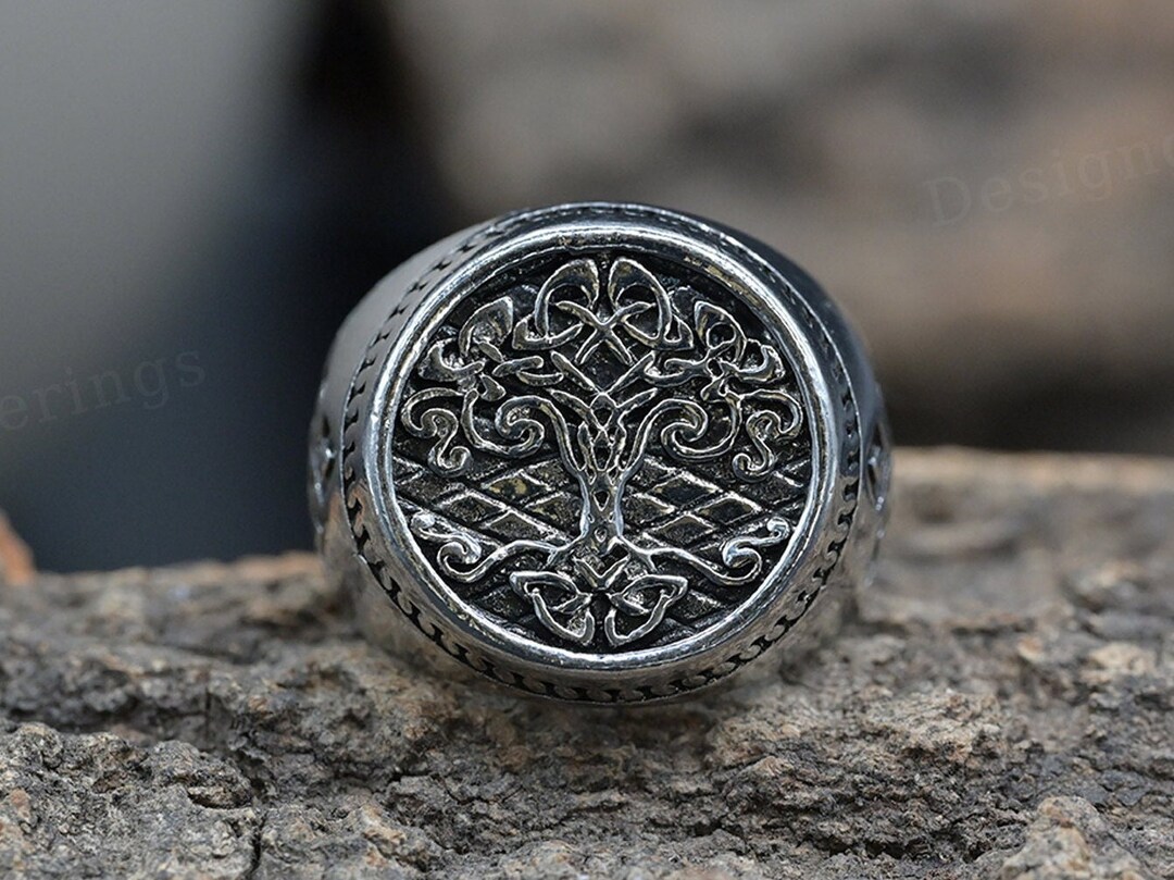 Vintage Fashion Punk Tree of Life Signet Ring Classic Men's Viking ...