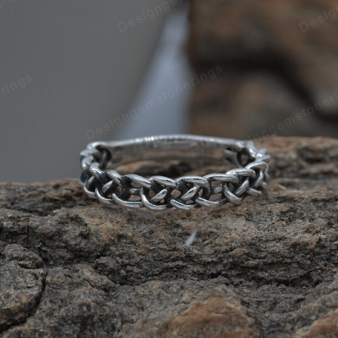 925 Sterling Silver Braided Rope Ring Handmade Solid Medieval 925 Punk ...