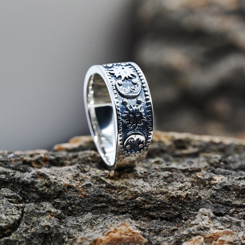 925 Silver Vintage Sun Moon Star Ring for Women Men Stress | Etsy