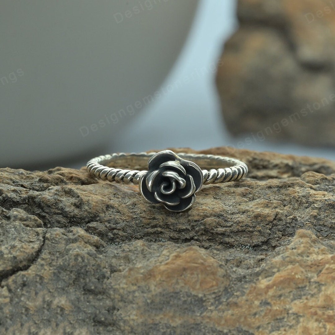 925 Silver Rose Flower Handmade Ring Multi-layered Petal Twist Opening ...