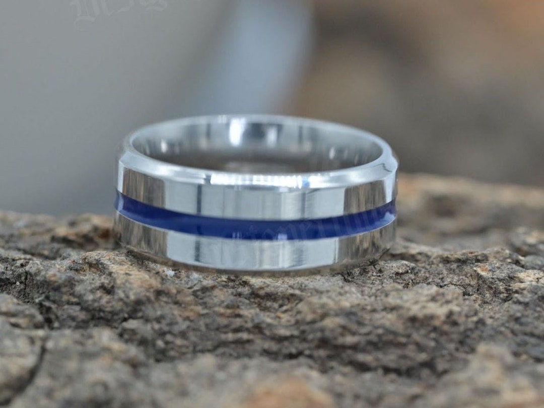 Thin Blue Line Men & Women Band Unique Stainless Steel Ring Personality ...