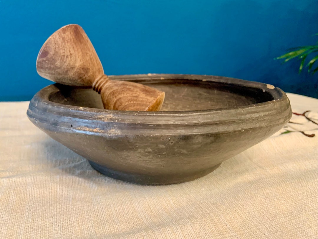 African asanka Bowl and Grinder From Ghana. Vintage Earthenware Clay ...