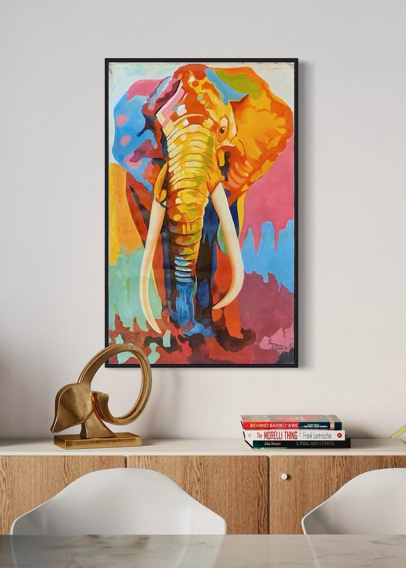 Original Oil Painting Large African Elephant. Artist Alphonso Dweh of ...