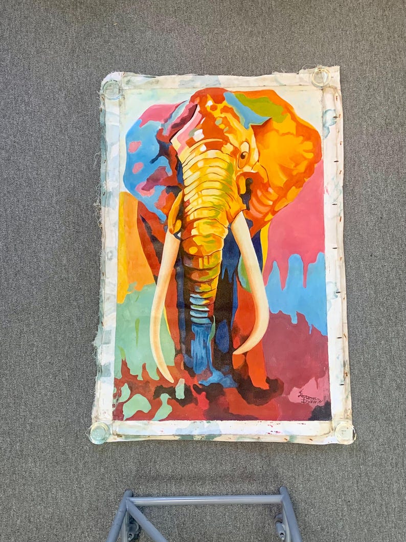 Original Oil Painting Large African Elephant. Artist Alphonso Dweh of ...
