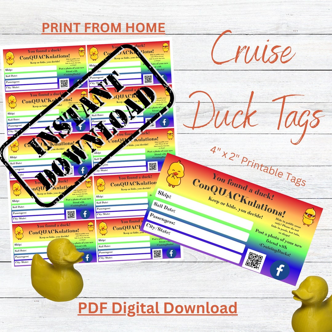 Rainbow Duck, Cruising Ducks Tags, Print From Home, Digital Download ...