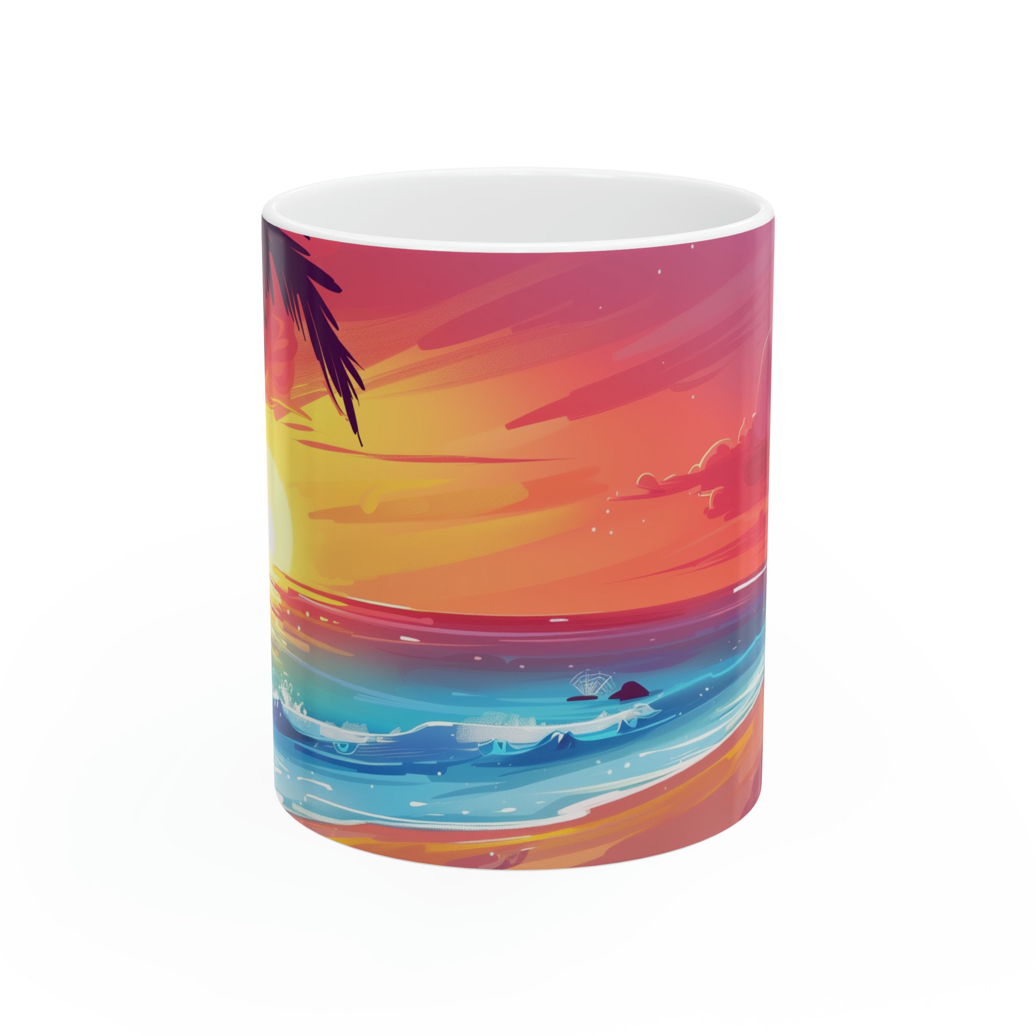Sunset Ceramic Mug, 11oz, Beach Coffee Mug, Tropicaltea Mug, Colorful ...