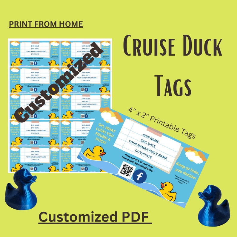 Customizable, Cruising Ducks Tags, Print From Home, Digital Download ...
