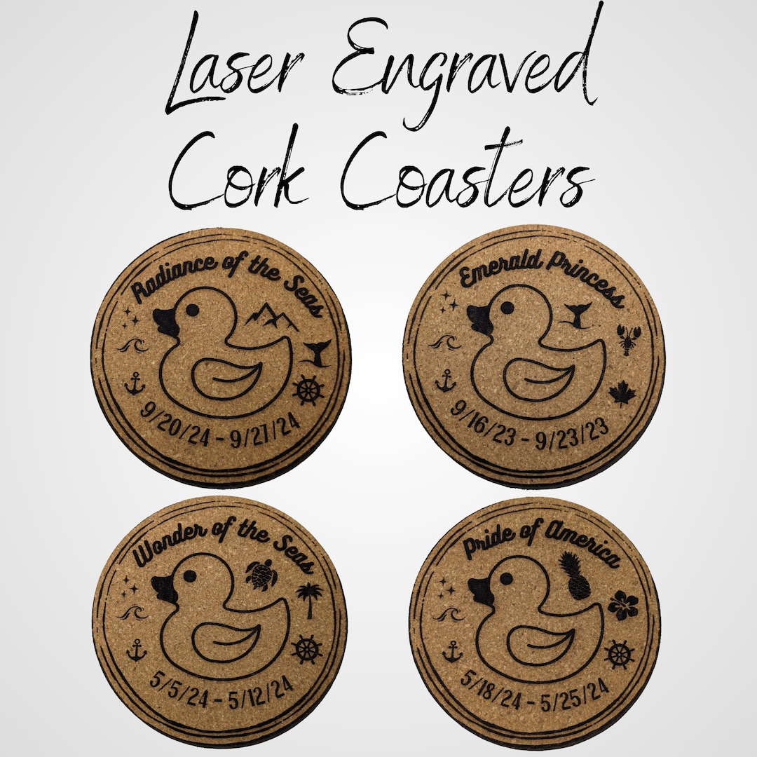 Cruising Ducks Laser Engraved Custom Cork Coasters, Rubber Duck ...