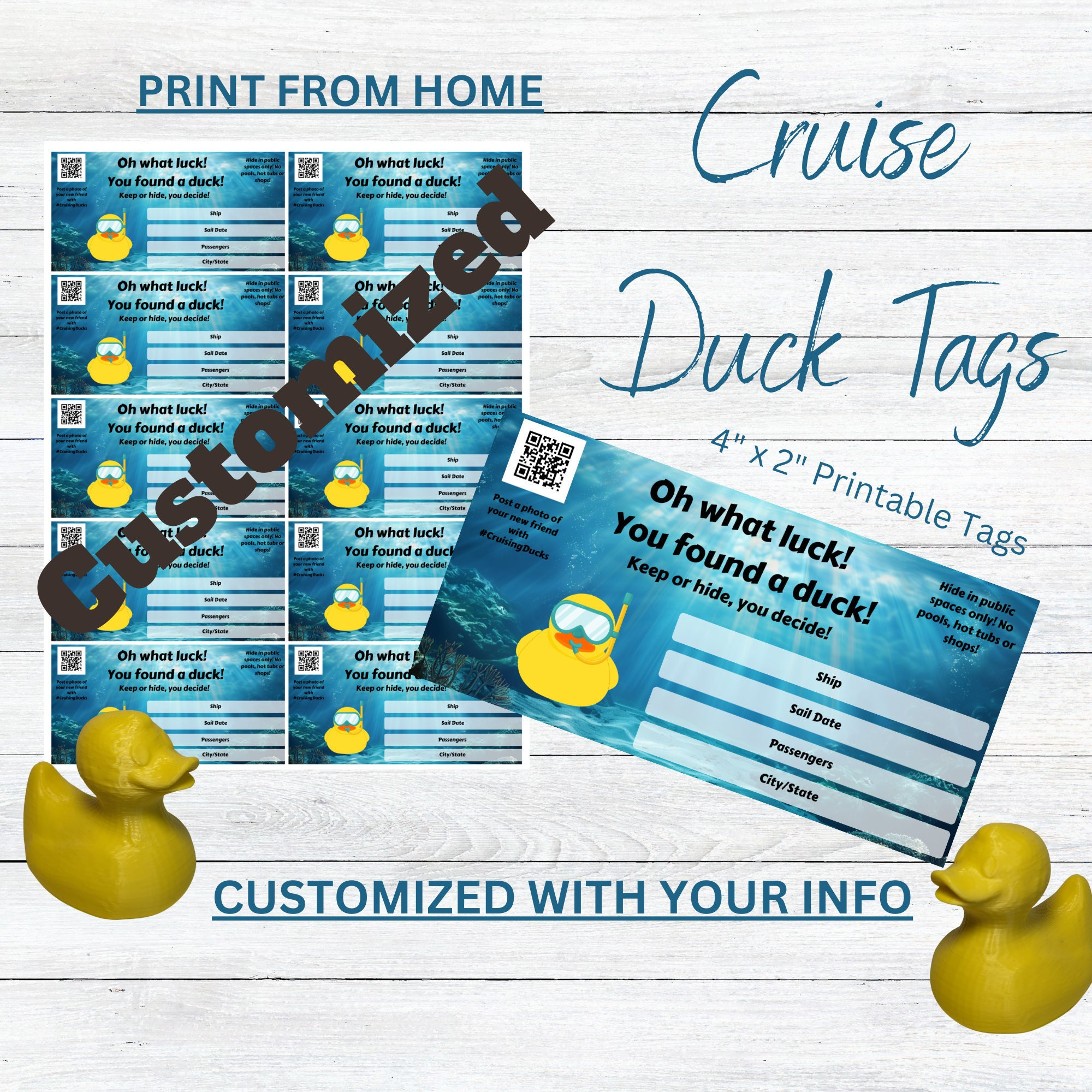 Customizable, Duck Cruising Ducks Tags, Print From Home, Digital ...