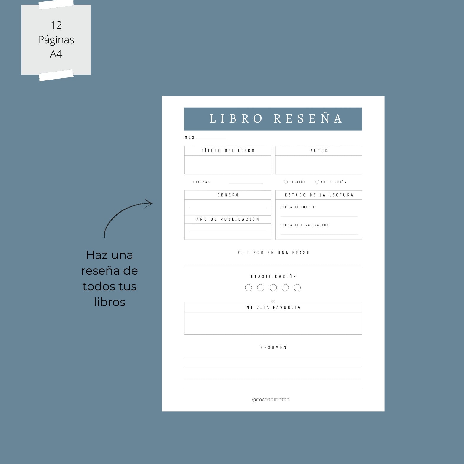 Printable Reading Journal Instant Download, Reading Planner, A4. Book ...