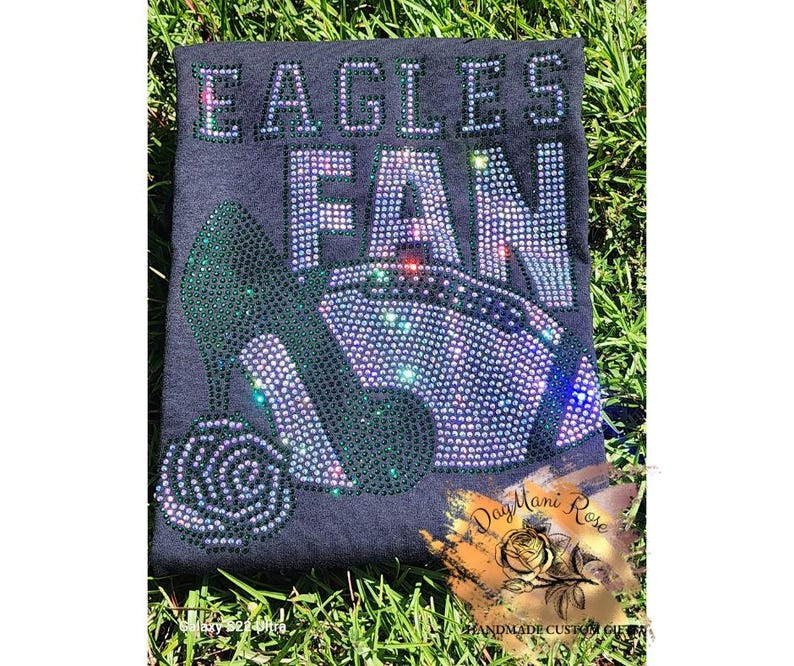 Eagles Fan Glamour Rhinestone Shirt | Football Blingy T Shirt | Womens Bling Shirt | Eagles ...
