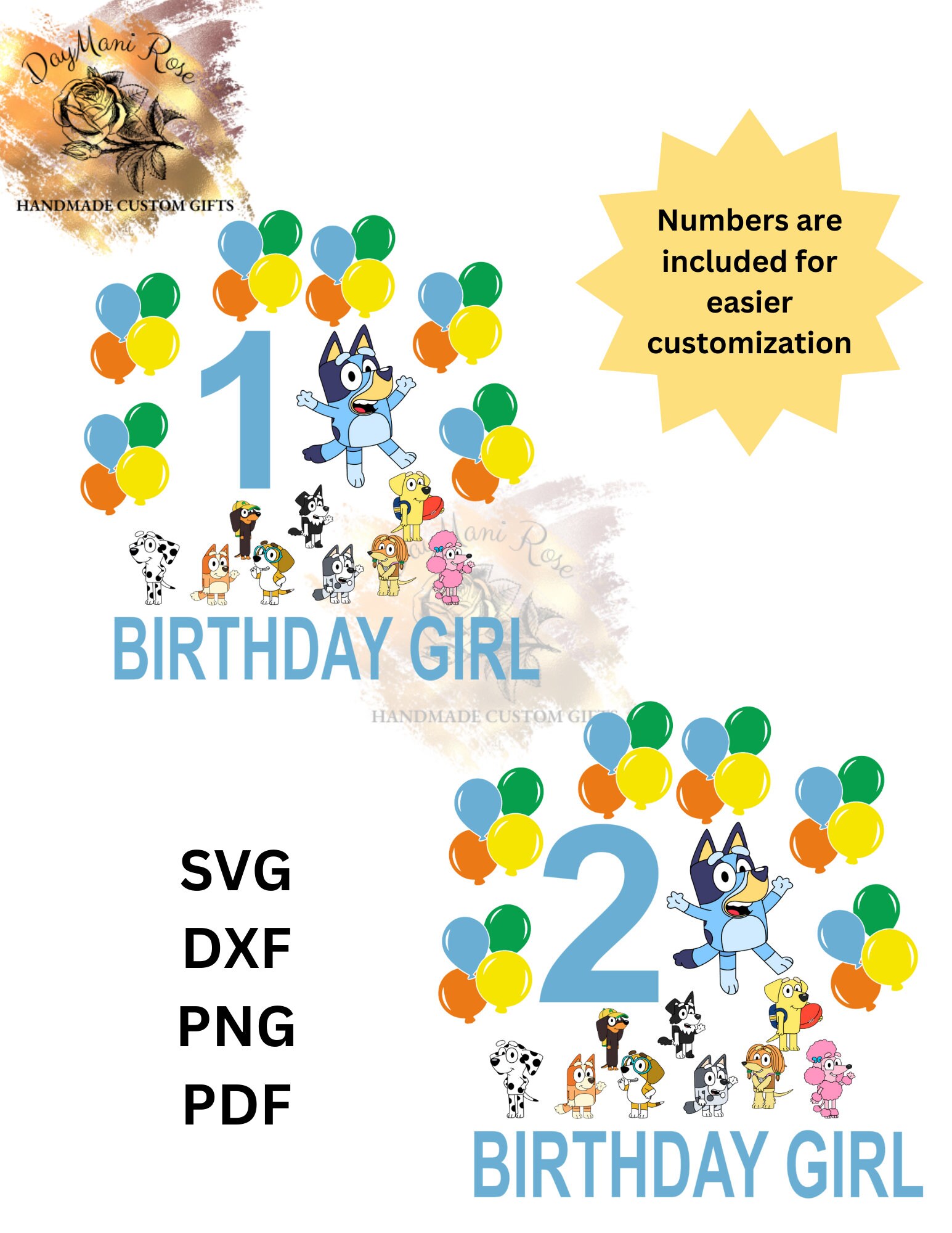 Bluey Birthday Girl With Numbers SVG - Etsy
