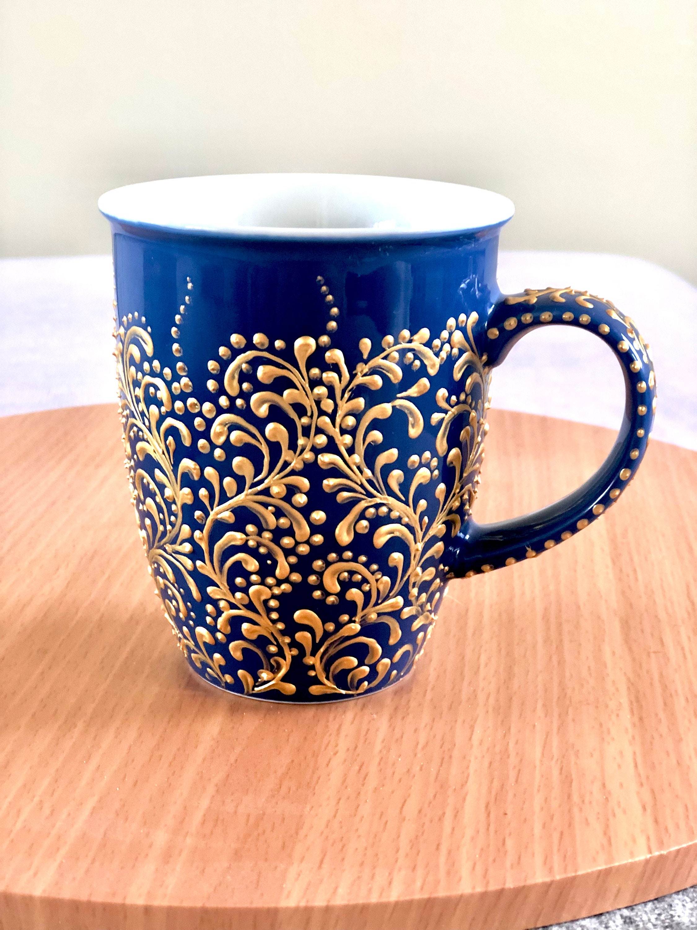 Hand Painted Mug Help for Ukraine Blue Mug Father Gift Blue Gold Mug ...