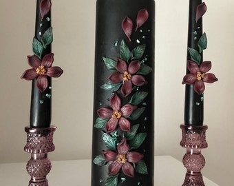 Black Red Wedding Candles Black Unity Candle Set Gothic Candles ...