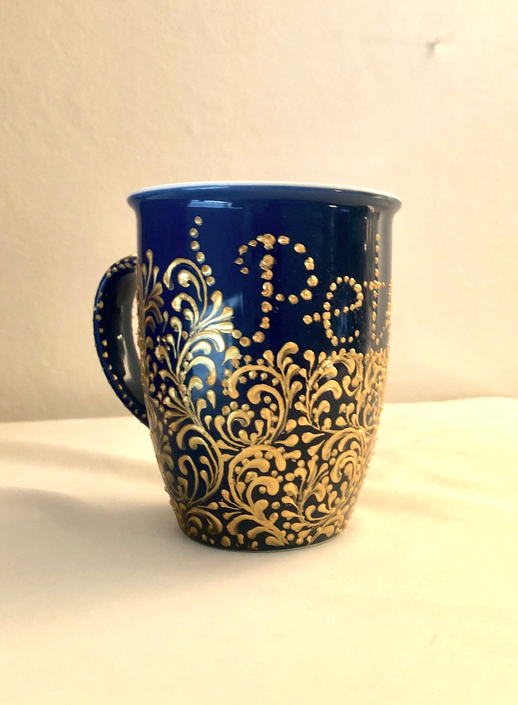 Hand Painted Mug Help for Ukraine Blue Mug Father Gift Blue Gold Mug ...
