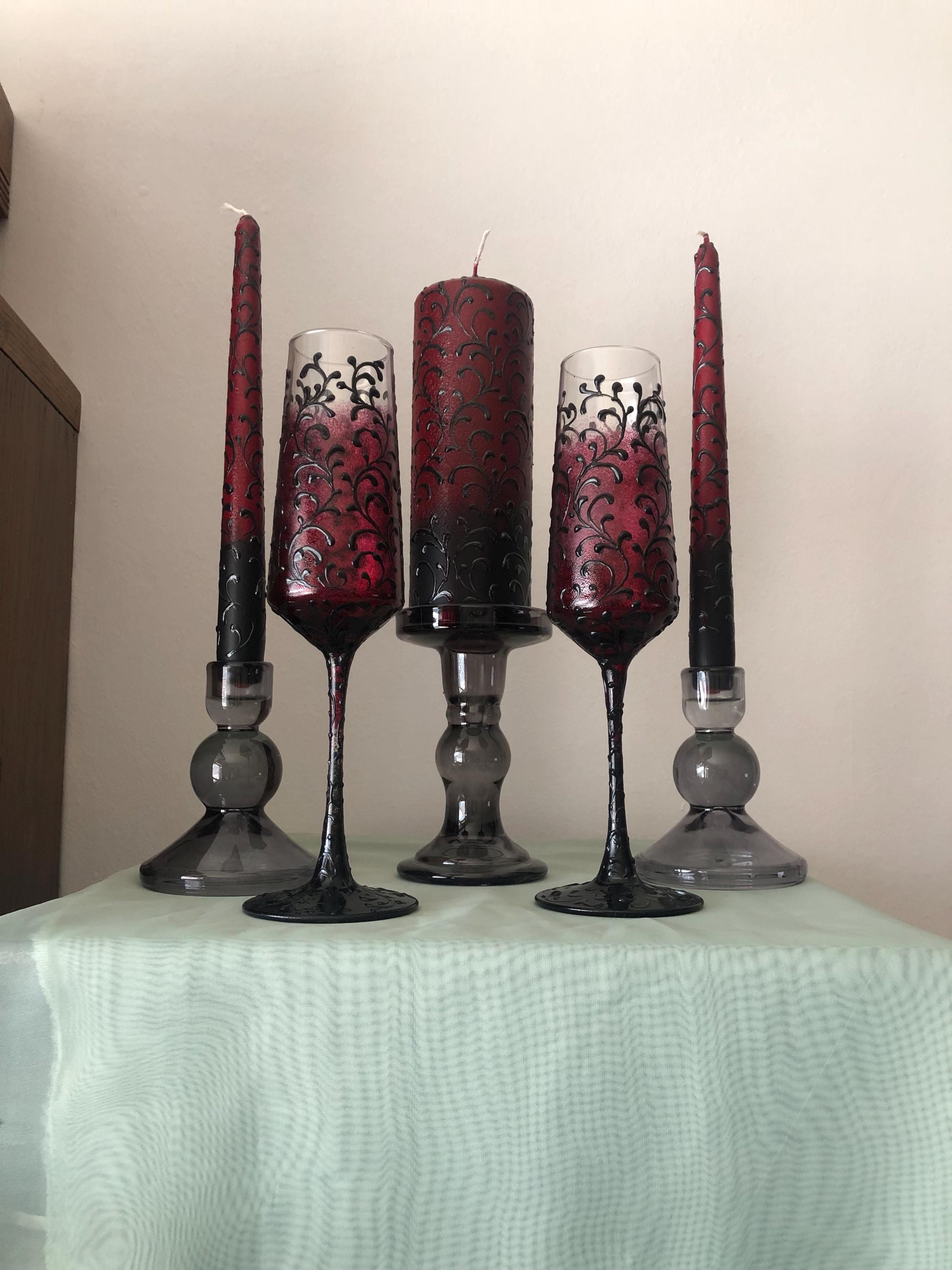 Black Red Wedding Candles Black Unity Candle Set Gothic Candles ...