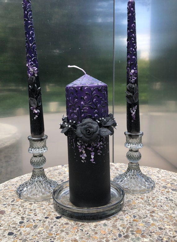Black Purple Wedding Candles Black Purple Unity Candle Set Gothic Candles Halloween Wedding Halloween Candles Black Wedding Hochzeitskerzen Etsy Canada